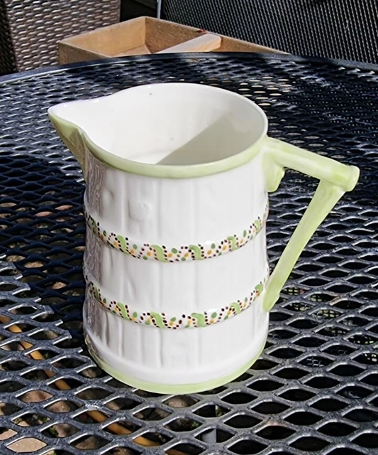 VINTAGE ROYAL WORCESTER Coopered Barrel Jug Green Ribbon Decoration, 3. ...
