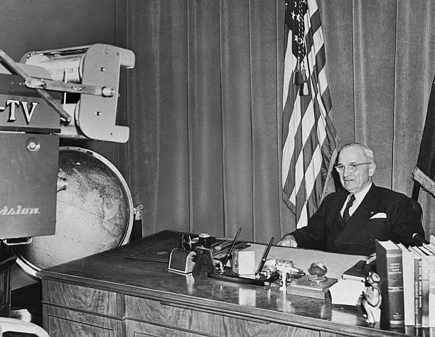 HARRY TRUMAN SITTING at Desk in Front of Camera - Former Presi - 1953 ...