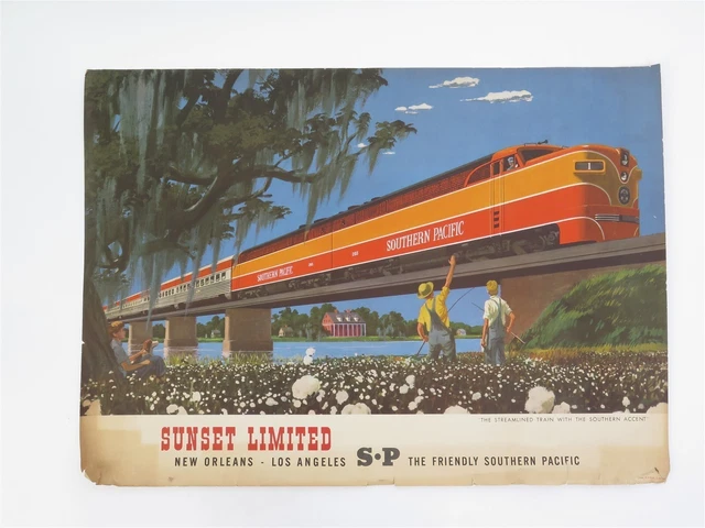 1950S POSTER SOUTHERN Pacific Sunset Limited New Orleans Los Angeles 32 ...