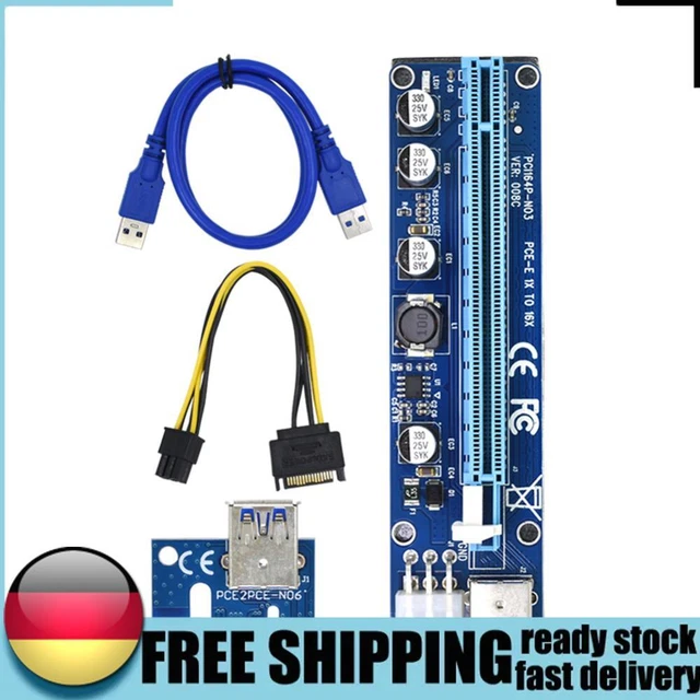 SCHEDA ADATTATORE VER 008C USB 3.0 PCI-e Riser PCI Express da 1X a 16X per BTC Mining D EUR 6,58 ...