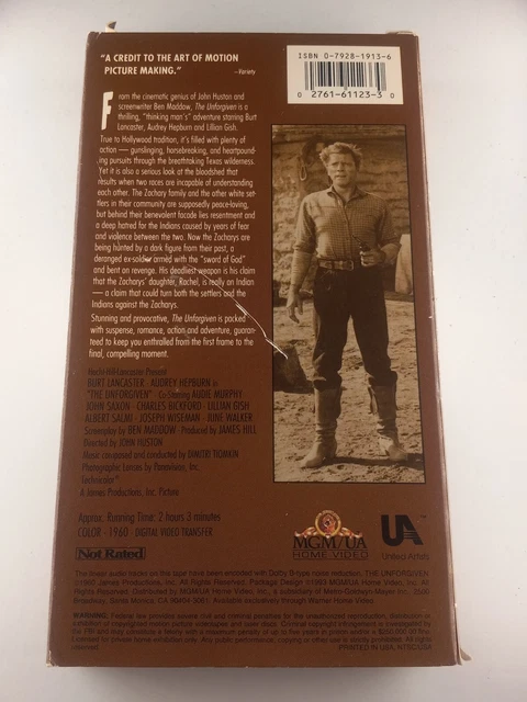 The Unforgiven Vhs 1960 Burt Lancaster Audrey Hepburn Audie Murphy