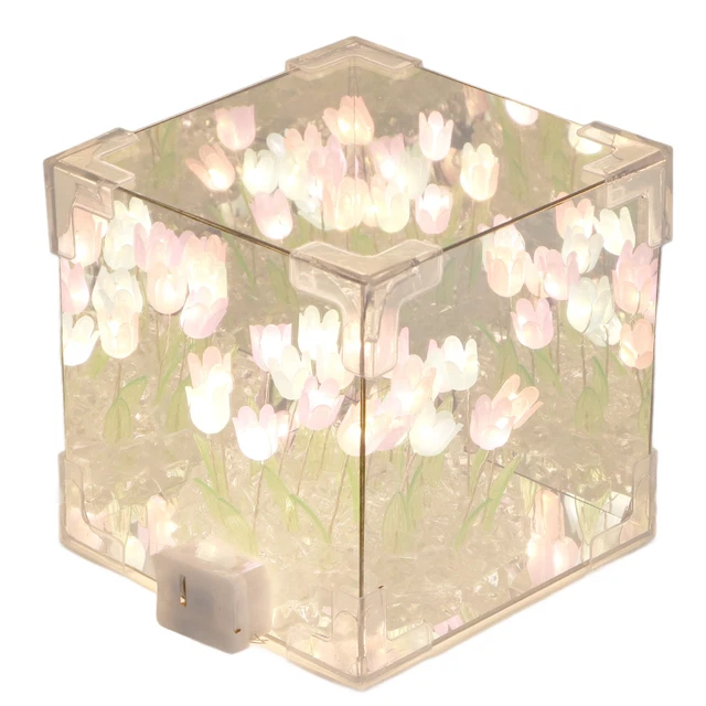 2 IN 1 Tulip Cube Mirror Lamp LED Decorative Night Light Handmade DIY ...