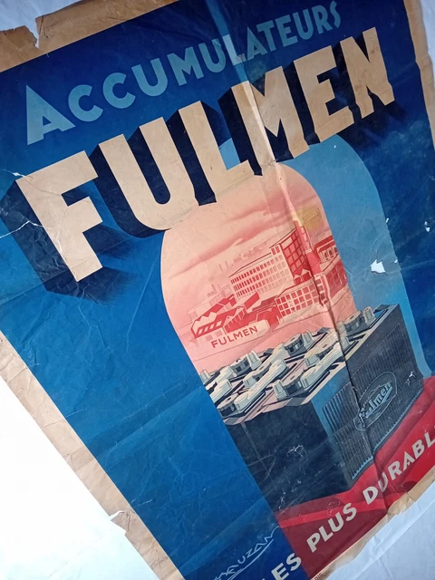 ANCIENNE AFFICHE ACCUMULATEUR FULMEN batterie automobile garage ...