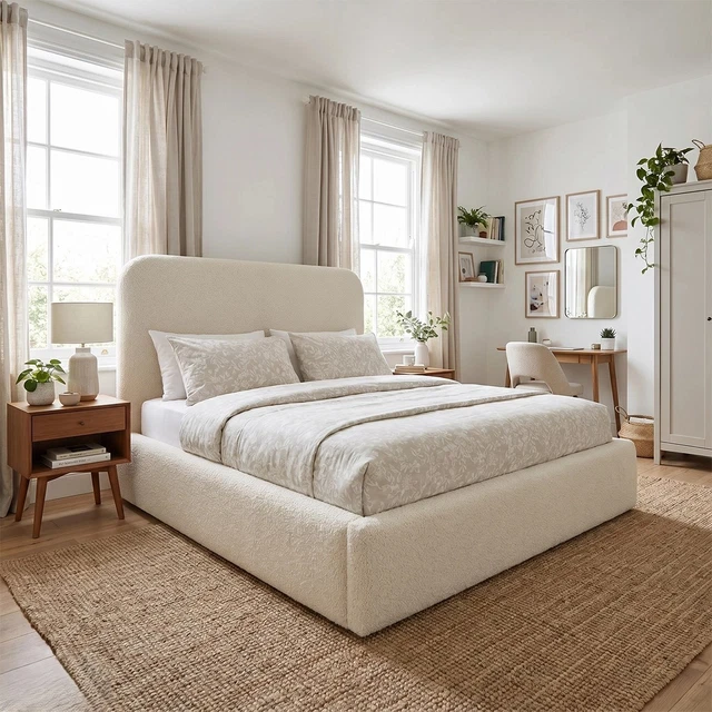 NEW TEDDY BOUCLE Bed Frame Upholstered Gas Lift Storage& Mattress 3FT ...