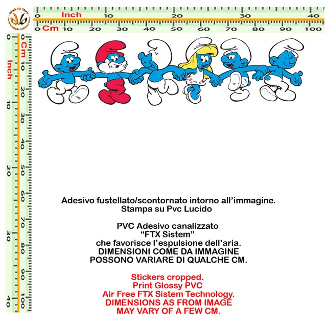 PUFFI CARTOON ADESIVI murali smurf wal sticker cropped print cm. 100x25 ...