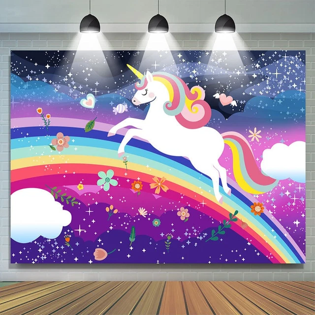 RAINBOW UNICORN NIGHT Glitter Birthday Party Backdrop $37.90 - PicClick AU