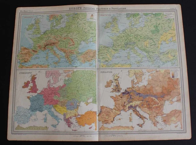 MAPS OF EUROPE from 1920 Times Atlas (Plate 11 "Physical Features ...