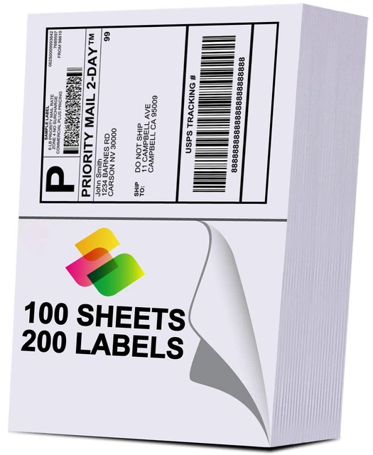 HALF SHEET LABELS(200 Labels 100 Sheet) Printable White Shipping Labels ...