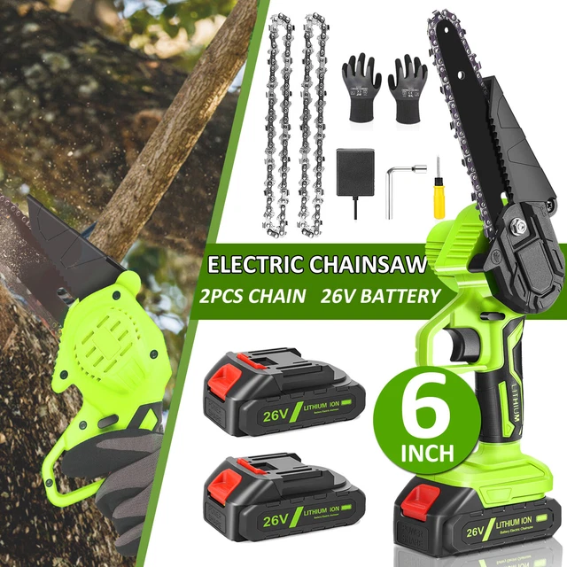 6& MINI CORDLESS Electric Chainsaw 2X Battery-Powered Wood Cutter ...