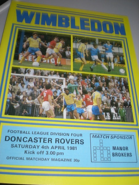 WIMBLEDON V DONCASTER ROVERS, 4th APRIL 1981, MINT CONDITION, NO ...