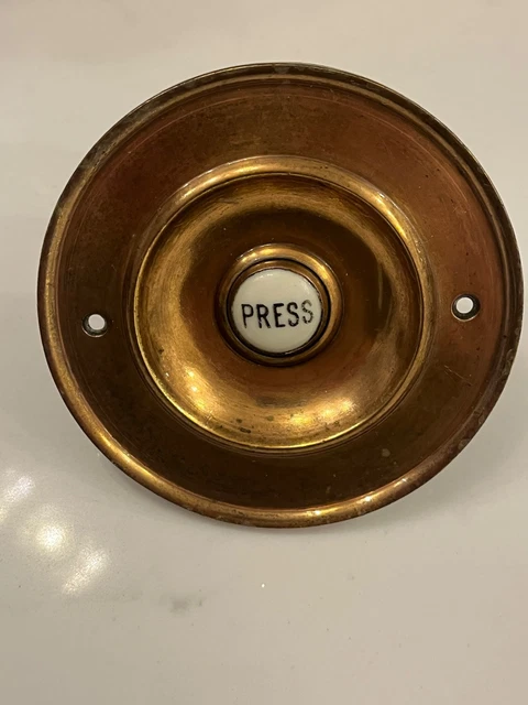 ANTIQUE DOOR BELL press brass vintage salvaged untested £35.00 ...