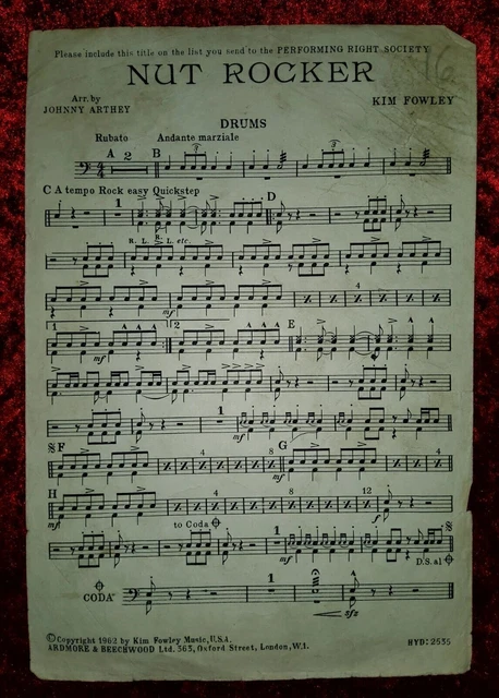 NUT ROCKER - Kim Fowley Sheet Music (Drums). Ref00069 £14.75 - PicClick UK