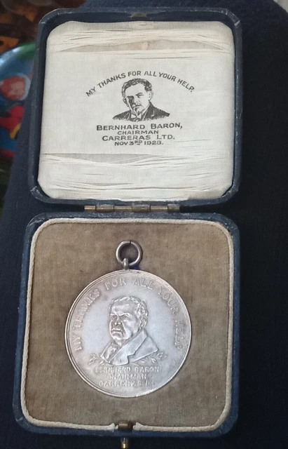 BRITISH MEDAL -- Carreras Tobacco Factory Bernard Baron, With Box, 38mm ...