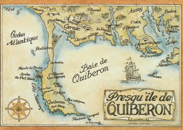 AK MAP, LANDKARTE, Umgebungskarte **PRESQUILE DE QUIBERON** EUR 1,00 ...