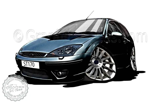 MK1 FORD FOCUS ST170 schwarz Auto Cartoon Karikatur A4 Druck ...