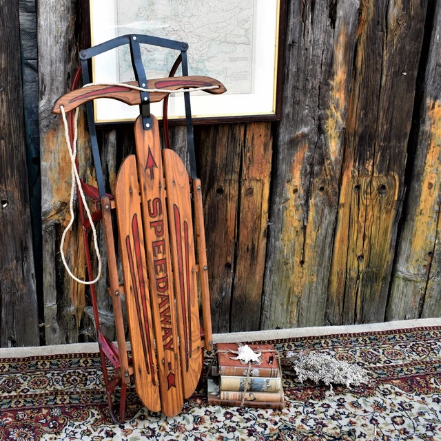 ANTIQUE GLADDING-PARIS SPEEDWAY Flexible Flyer Wooden Metal Sled ...