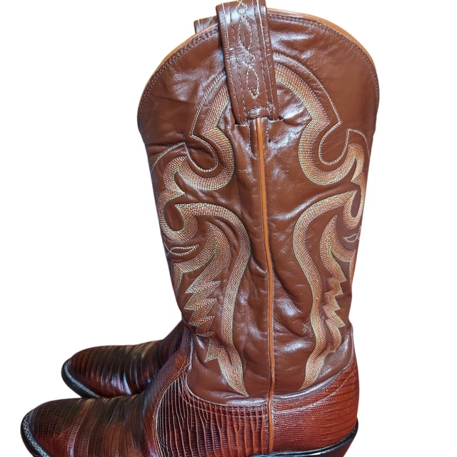TONY LAMA VINTAGE Peanut Brittle Leather Teju Lizard Boots Men's Size 8 ...