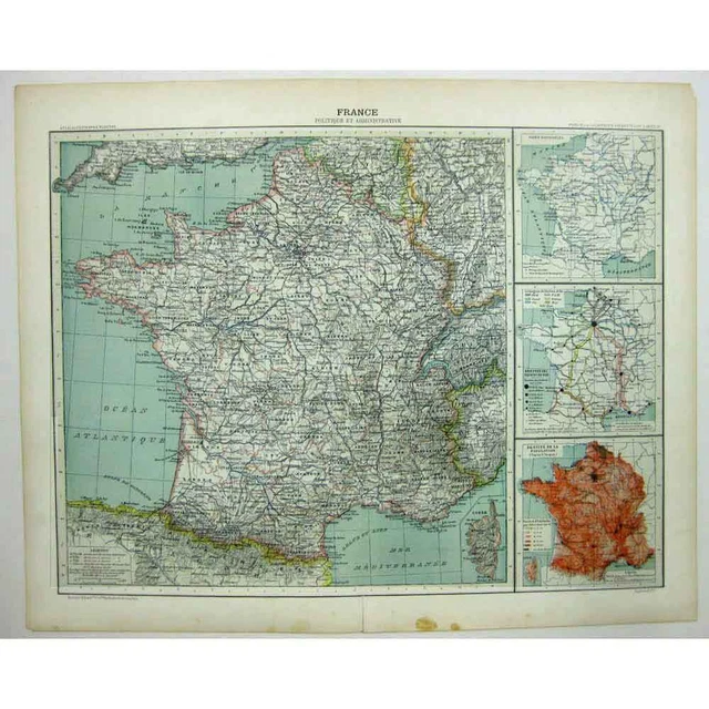FRANCE POLITICAL (POLITIQUE) and Administrative Map - Antique Map 1891 ...
