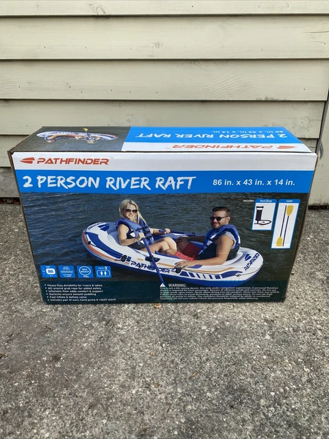 PATHFINDER TWO PERSON River Lake Canoe Raft with Hand Pump & Two Oars ...