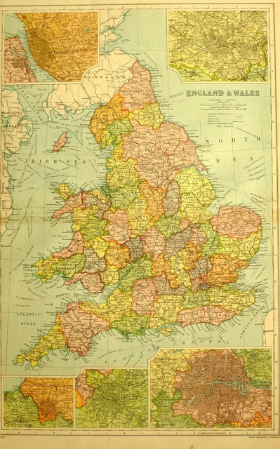 1922 MAP ENGLAND & Wales Liverpool Birkenhead Durham York Manchester ...