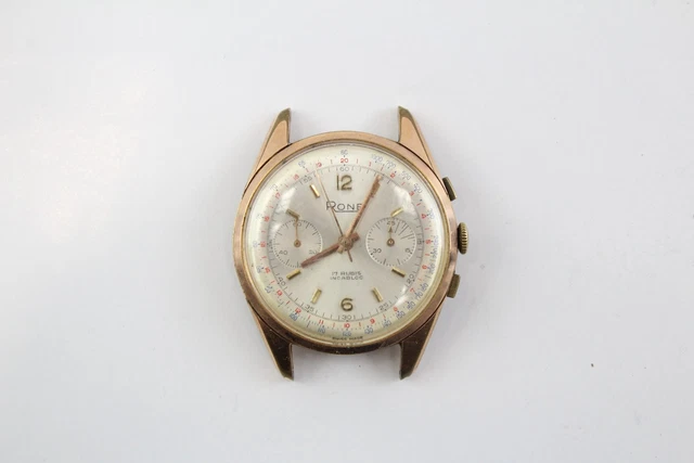 MENS VINTAGE RONE Chronograph Gold Tone Watch Head Hand Wind SPARES ...
