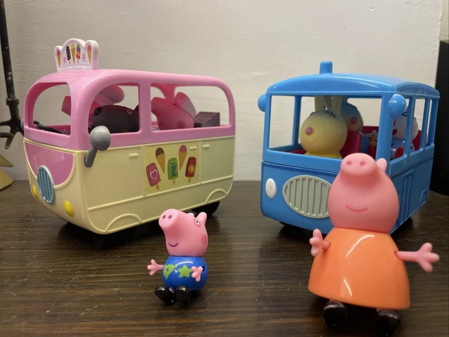 PEPPA PIG ICE Cream Van & School Bus With Miss Rabbit with Lots Of ...