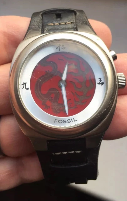 FOSSIL MENS Big Tic Jr-8198 Dragon Display Leather Strap Watch £29.99 - PicClick UK