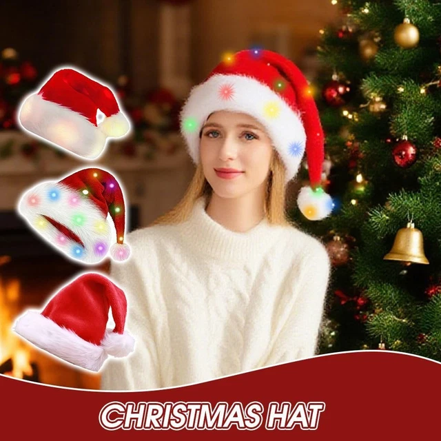 LED SANTA HAT Light Up Christmas Hat Glow Lighted Santa Cap H7G2 £9.14 ...