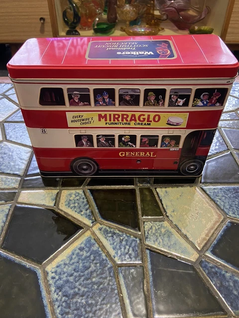 WALKERS SCOTTISH BISCUIT Double Decker Bus London Empty Tin Mirraglo ...