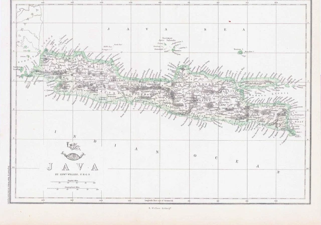 1863 ANTICA MAPPA JAVA Indonesia di Edward Weller (DA225) EUR 46,59 ...