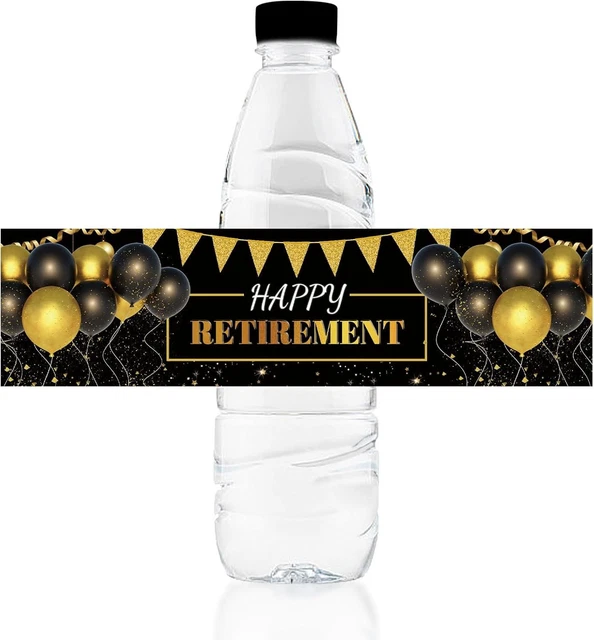 BLACK AND GOLD Happy Retirement Water Bottle Labels, 50pcs Officially ...