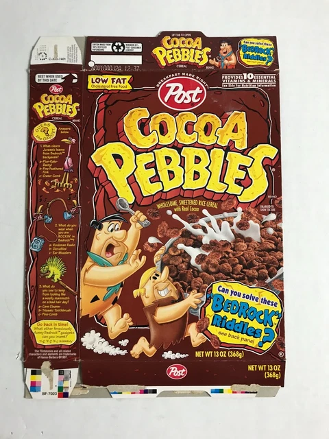 VTG CEREAL EMPTY BOX Post Cocoa Pebbles 1999 Bedrock Riddles The ...