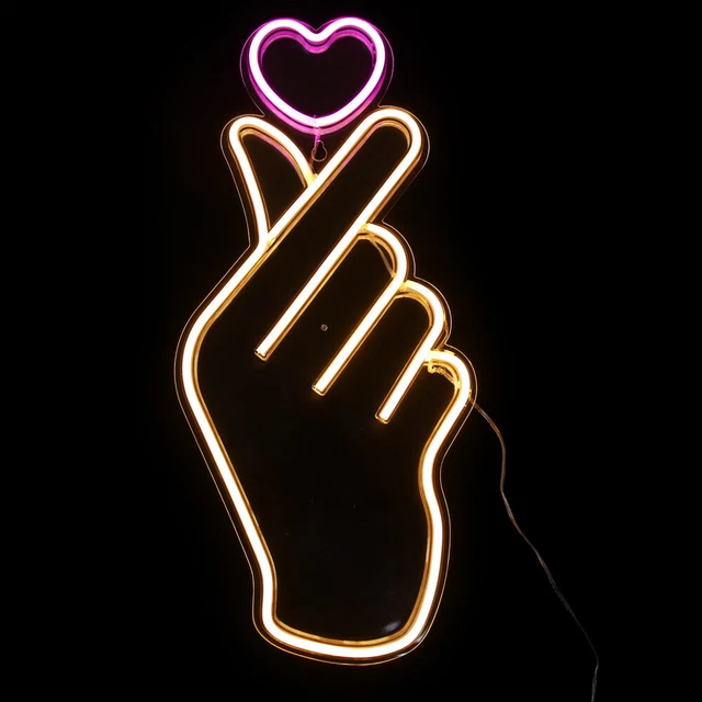 KPOP LIGHT FINGER Heart Labrimp Neon Wedding Sign Led Decoration Home £ ...