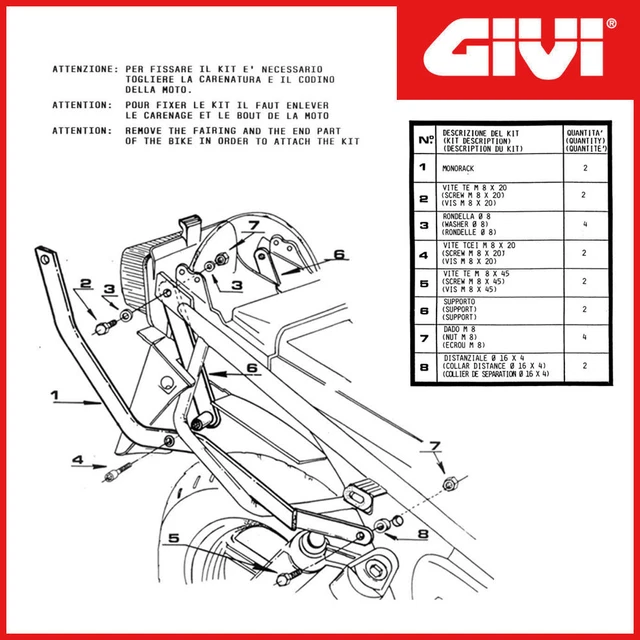 STAFFE PORTAPACCHI [GIVI] - Honda Cb 750 Seven Fifty (1992-2000) - Cod ...
