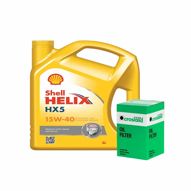 SHELL HELIX HX5 15W40 Engine Oil 5L Crosland Oil Filter Service Kit 5 ...