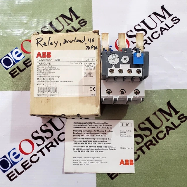 ABB TA75DU-63 THERMAL Overload Relay Range 45-63Amp (New Open Box) $203 ...