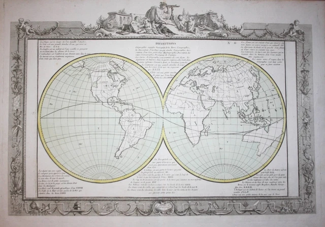 WORLD MAP WELTKARTE Mappemonde Karte Clouet Kupferstich engraving 1770 ...