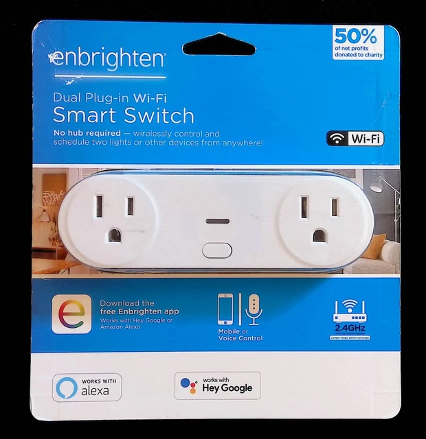 ENBRIGHTEN DUAL PLUG-IN Wi-Fi Smart Switch No Hub Required Alexa/Google ...