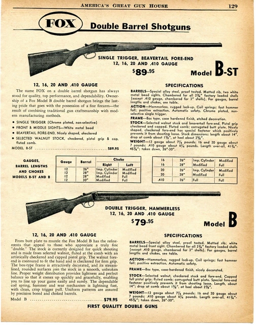 1957 PRINT AD of Fox Model B-St Single Trigger & B Double Trigger ...