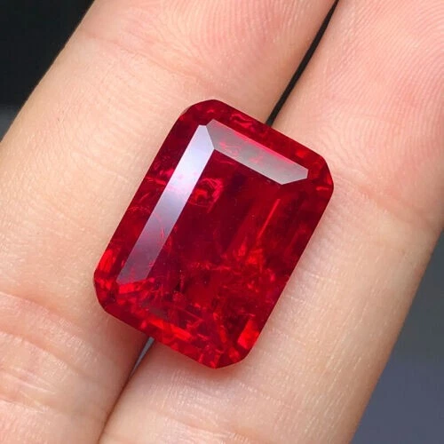 35 CT FLAWLESS Natural Burmese Red Ruby GIE Certified Emerald Cut Loose ...