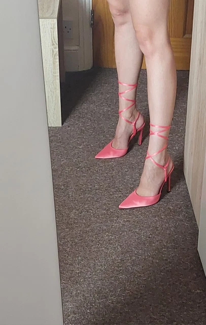 ASOS DESIGN PRIZE Tie Leg High Heeled Shoes In Coral Pink Size UK 4 £16 ...