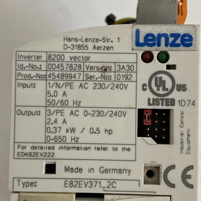 LENZE INVERTER VSD 0.37kW 72.4A 8200 vector variable speed AC drive ...