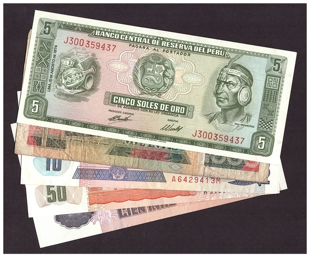 PERU - SELECTION of 5 different banknotes. See scans for details. £2.50 ...