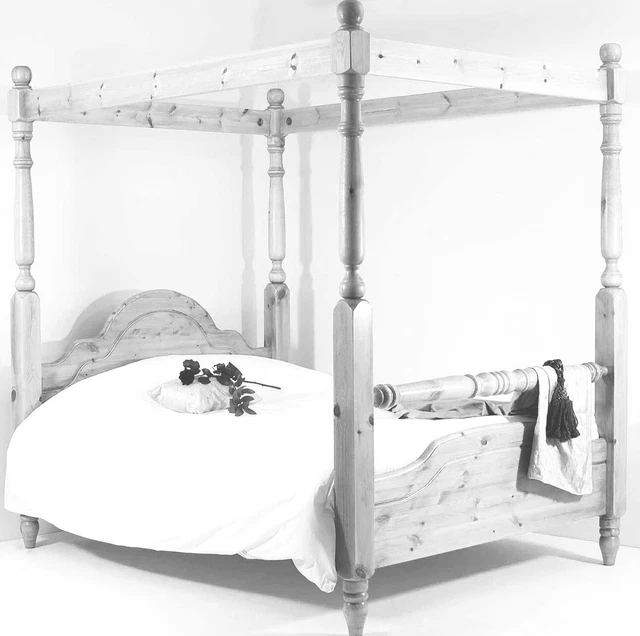 CLASSIC SOLID PINE Bed Frame 5FT King Size FOUR POSTER with Rail End £ ...