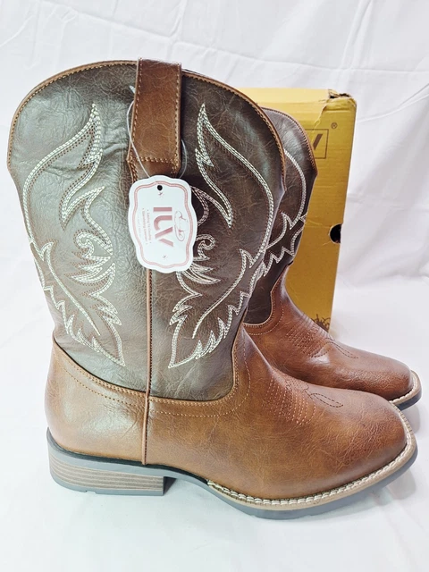 IUV BROWN LEATHER Men's Size 9 Embroidered Cowboy Western Boots £55.00 ...