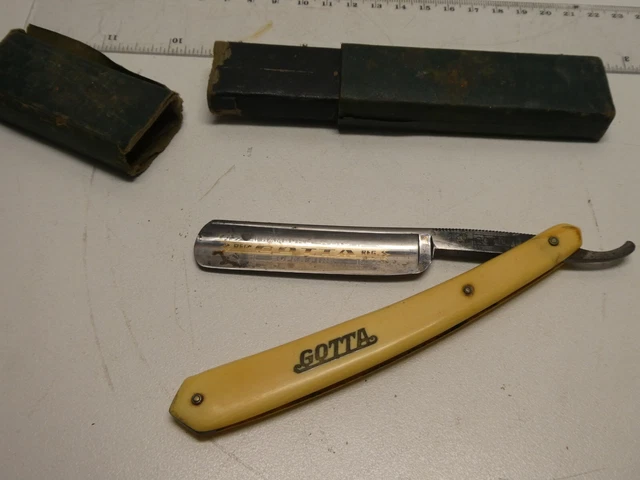 ANTIQUE CUT THROAT Razor Solingen Gotta Silver Steel Germany Xylonite ...