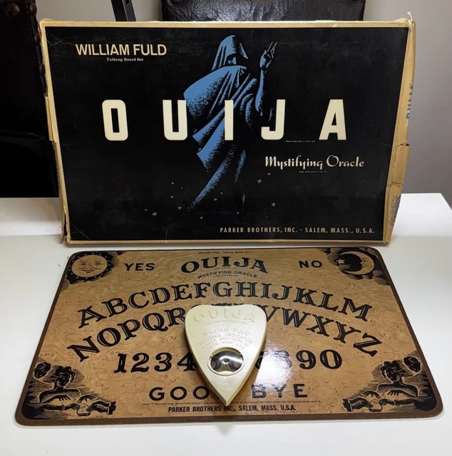 VINTAGE OUIJA BOARD Parker Bros Game William Fuld Box Planchette Salem ...