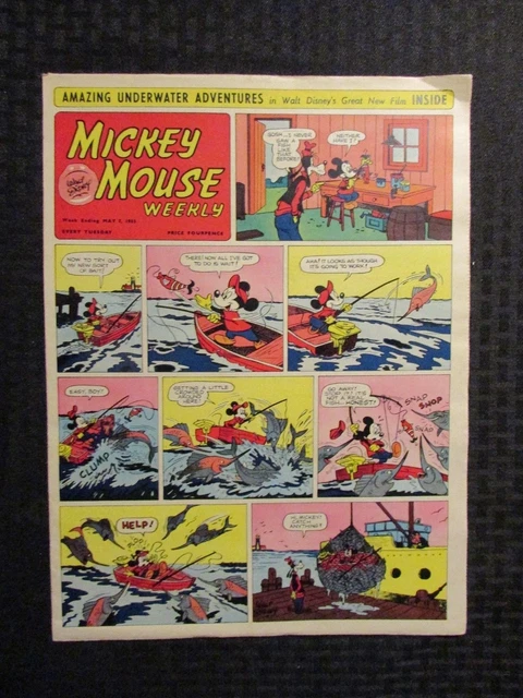 1955 MAY 7 MICKEY MOUSE 12pg Weekly Comic FVF 7.0 20,000 Leagues Under ...