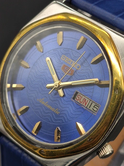 VINTAGE SEIKO 5 Automatic Men's Wrist Watch 17 J Blue Dial Day Date Japan 7009 £13.50 - PicClick UK