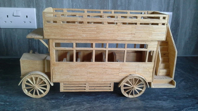 VINTAGE MATCHSTICK MODEL open top Double Decker Bus Handmade by my ...